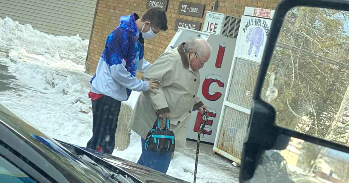 Young Man Jumps In to Help Elderly Woman Struggling On Ice | FaithPot